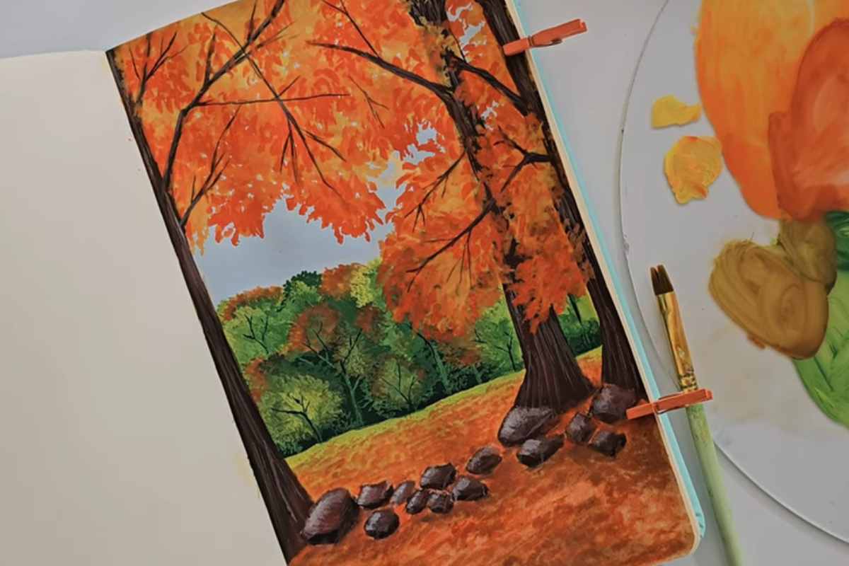 Autumn Gouache Landscape Tutorial for Your Sketchbook