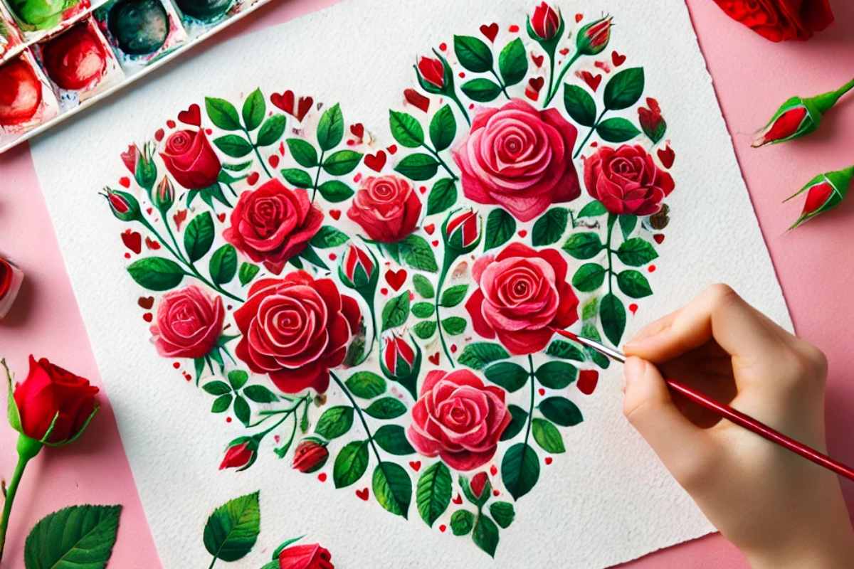 Valentine Day Painting Ideas: Beautiful Rose Heart Watercolor Design ...