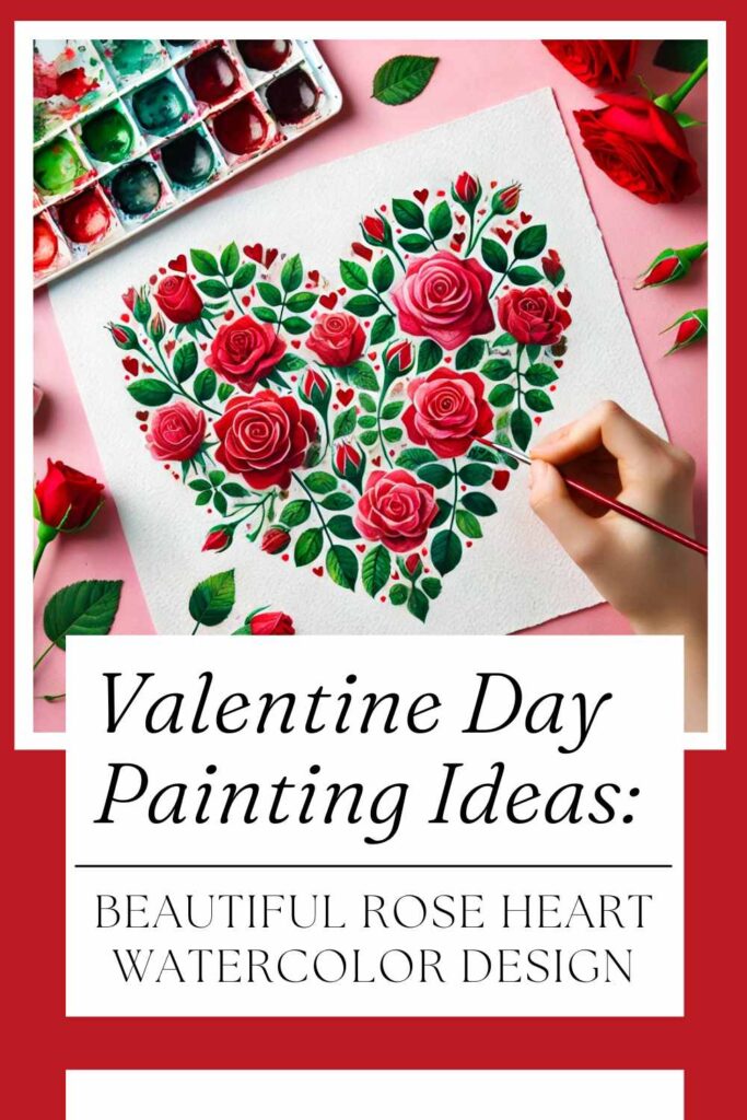 Valentine Day Painting Ideas: Beautiful Rose Heart Watercolor Design