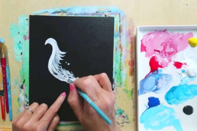 Paint a Chicken with Flowers on Black Canvas: Easy Acrylic Tutorial
