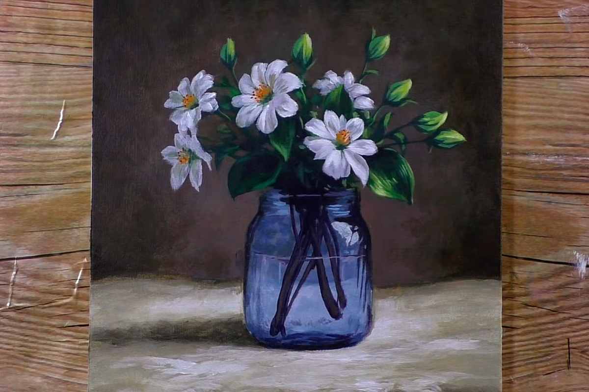 Acrylic Still-Life Painting Guide: Flowers in a Glass Jar