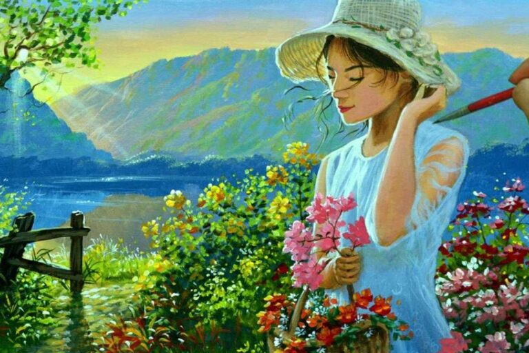 Spring Art Project: Painting a Lady with Flowers in a Garden