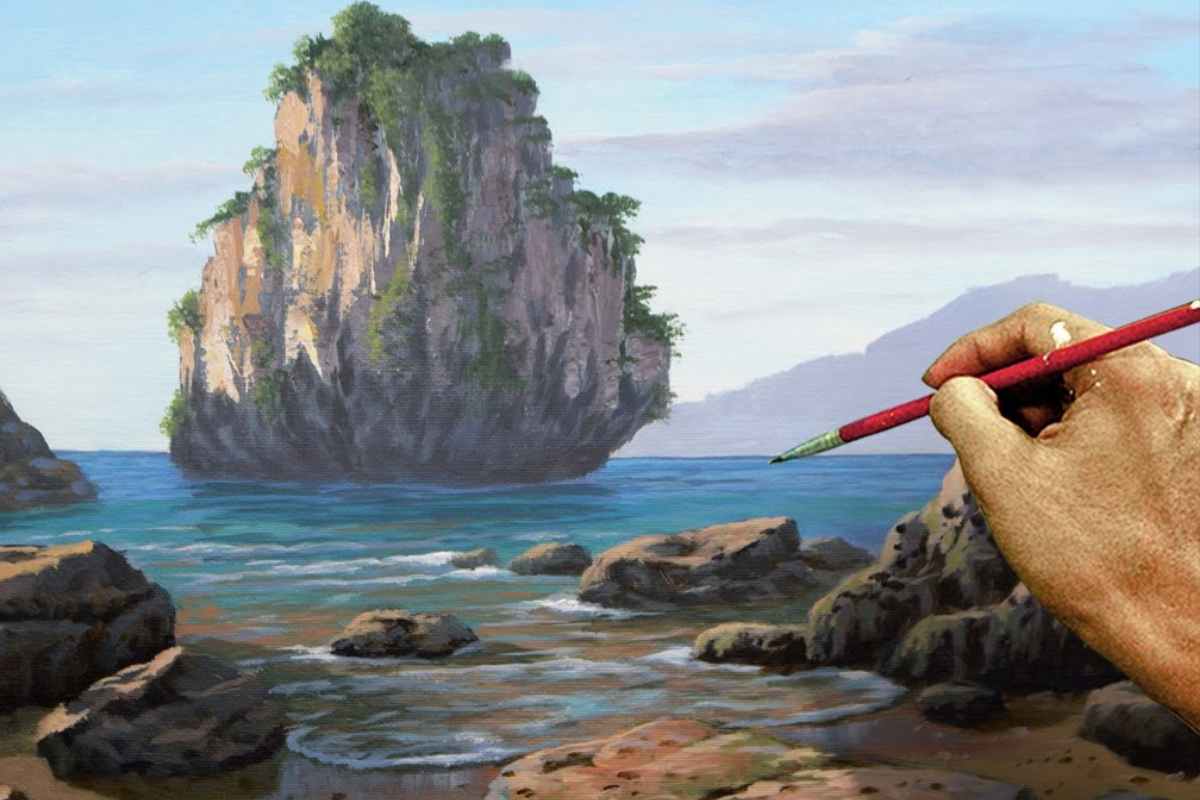 Acrylic Beach Landscape: Painting a Secluded Island and Coastal Rocks