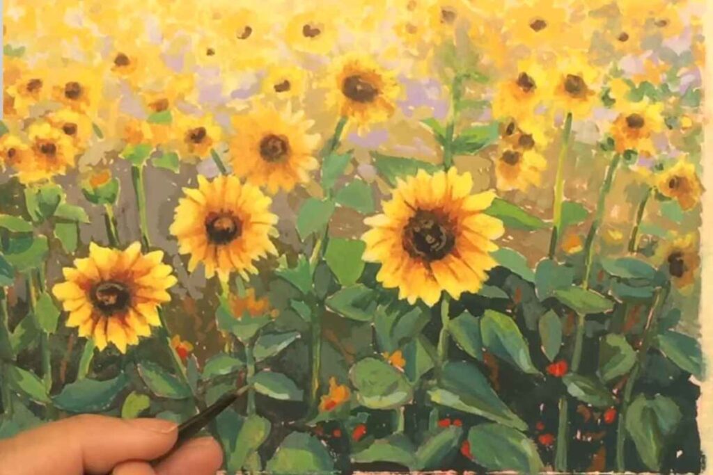 Vibrant Florals in Gouache: Sunflower Field Painting Process – Urbaki Art