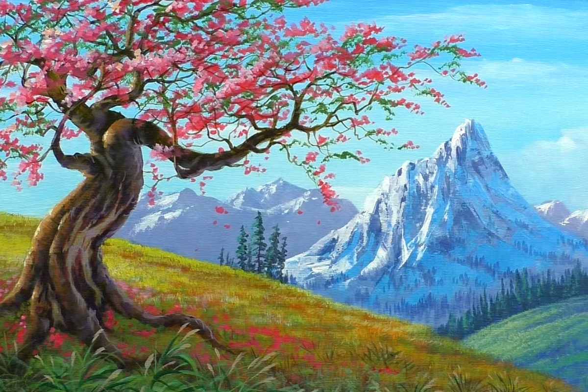 Create a Striking Winter Scene with Acrylics: Mountain & Colorful Tree