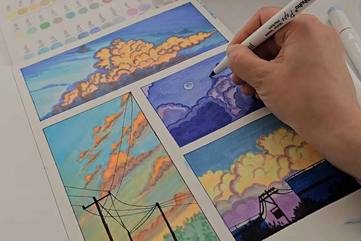 Master Cloud Drawing: 4 Easy Alcohol Marker Sky Scenes