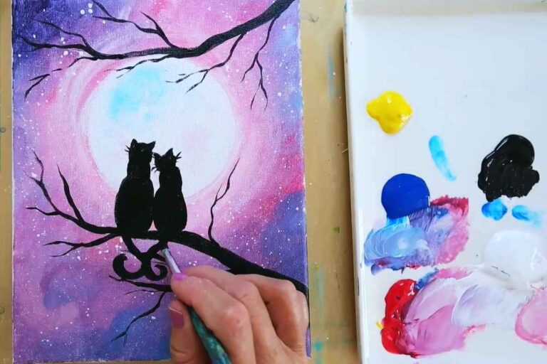 Paint a Magical Night Scene: Cats & Moon Made Easy