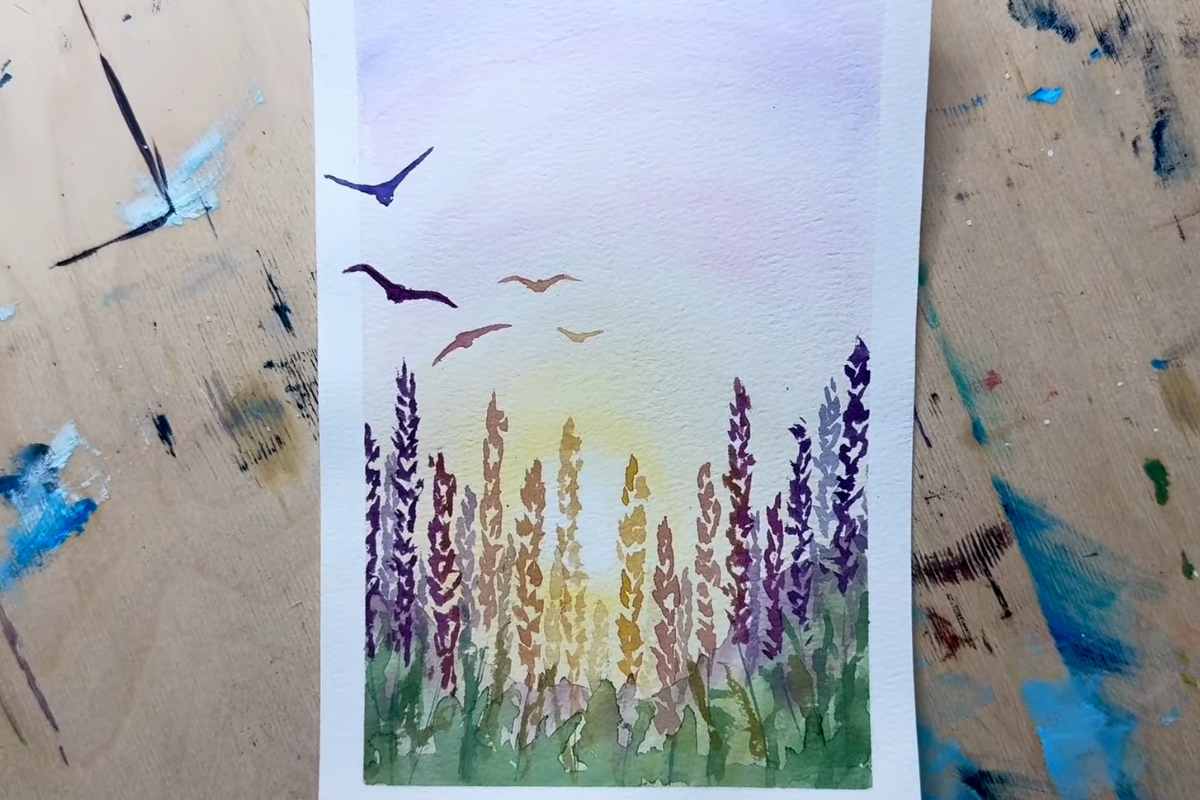 Easy Watercolor Sunset and Flowers: A Calming Painting Tutorial ...