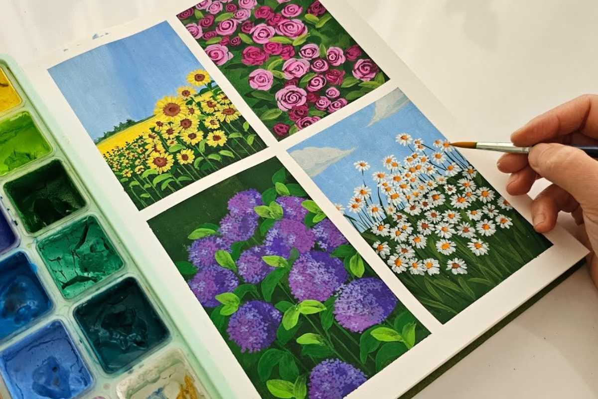 Gouache Flower Painting Tutorial: 4 Easy Scenes